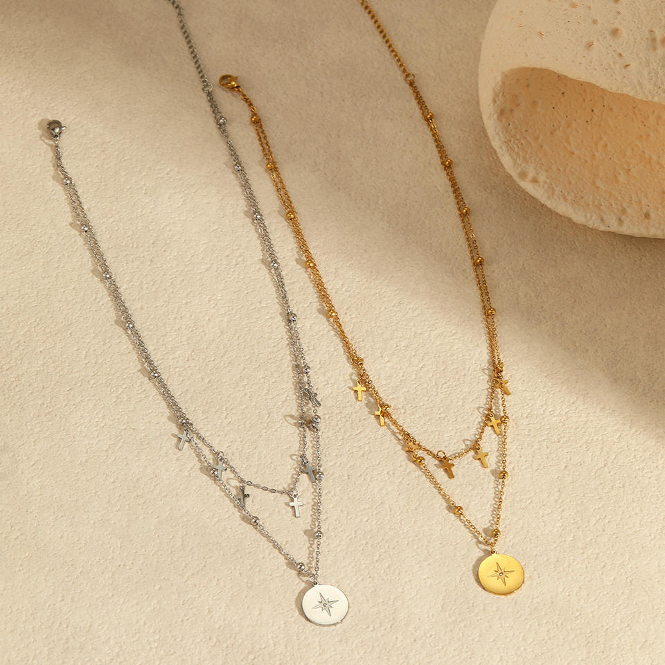 YF8069 Vintage Necklace Cross Circle Plaque 18k Gold Plated Waterproof ...