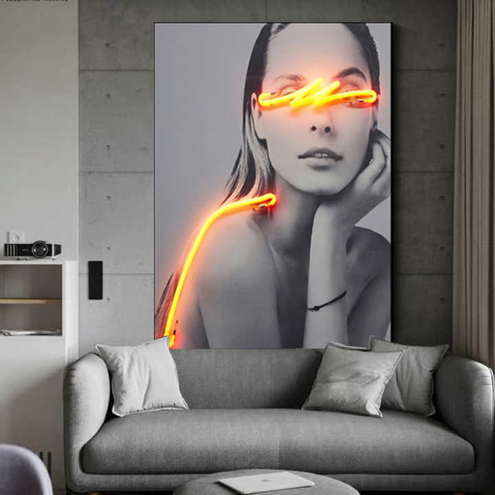 Abstract 3D Led Lighted Home Hotel Decor Wall Art Portrait Women Poster ...
