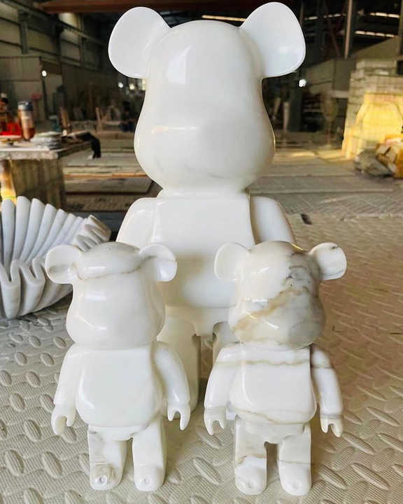 Hand Carved Marble Bear Sculptures for Modern Home Decor
