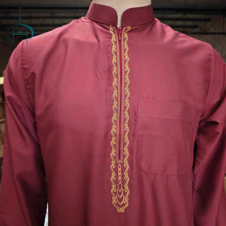 Mens Islamic Thobe Embroidered Modern Trendy Design Premium Linen ...