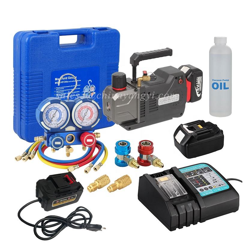 Battery Powered Vacuum Pump Tool Kit with Manifold Gauge Set and Quick ...