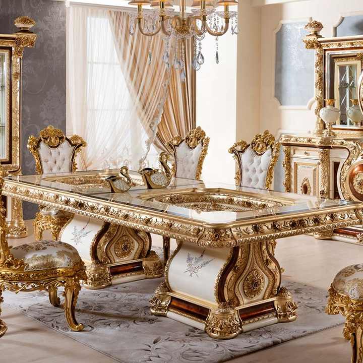 European Royal Dining Table Set 6 Seater Luxury Solid Wood