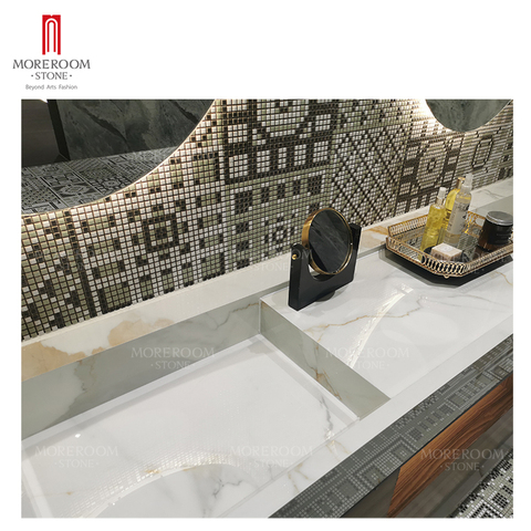 Modern Panda White Marble Sintered Stone Bathroom Cabinet Vanity Top ...
