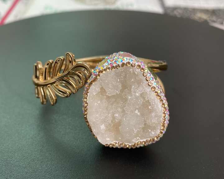 Big Pearl Natural Gemstones Crystal Fashion Jewelry Gold Plated Bangle ...