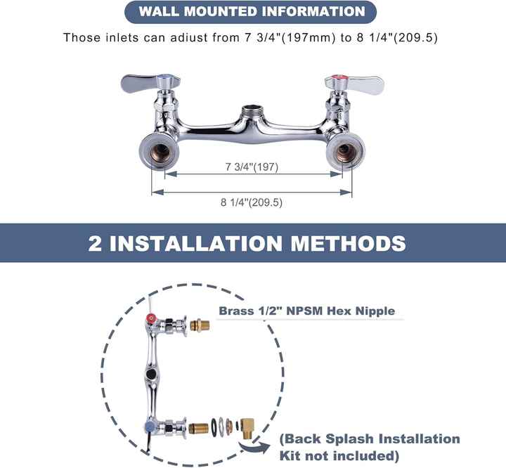 Commercial Kitchen Faucet 8\" Swivel Spout Dual Handles Brass Utility ...
