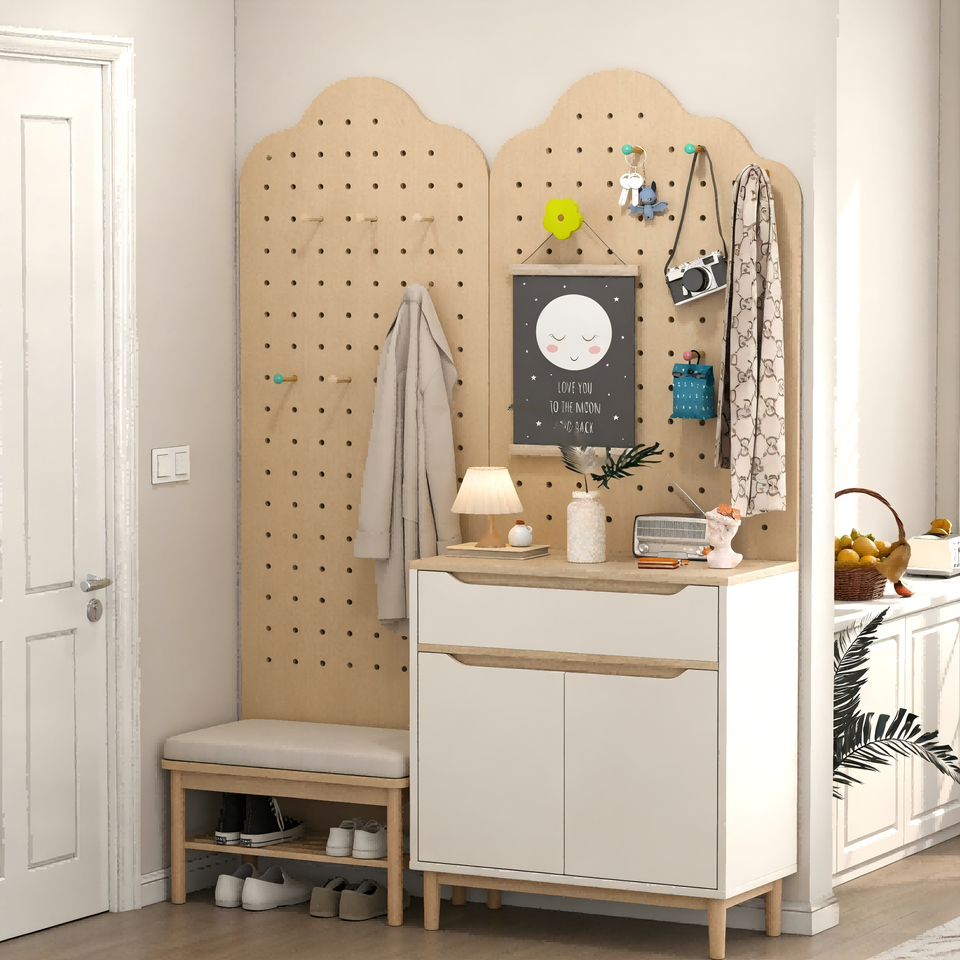 Modern Minimalist White Wood Pegboard Wall Panel With Cloud Shape Top ...