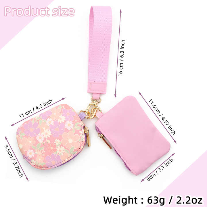 Monogram Floral Pouch Fashion Double Wristlets Wallet Coin Purses Key ...