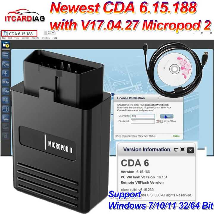 CDA6 마이크로 팟 2 USB CDA 6.15.188 FCA 원본 파일 MicroPod2 스캐너 용 자동차 편집 ...