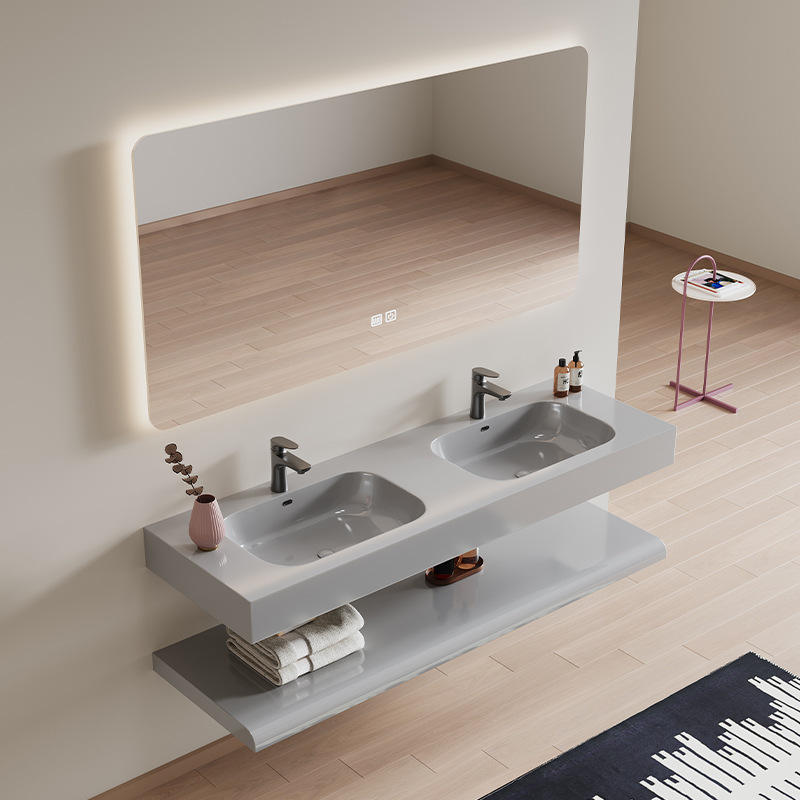 Hotel Style Wall Mounted Double Tier Integrated Basin Curved Undermount ...