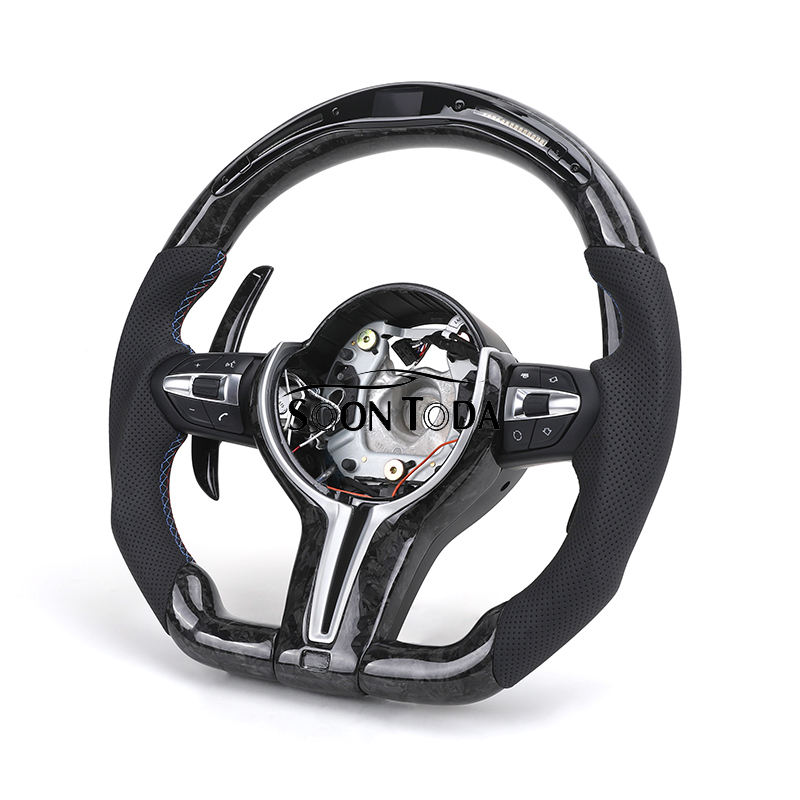 Custom Carbon Fiber Steering Wheel with LED Lights & Perforated Leather ...