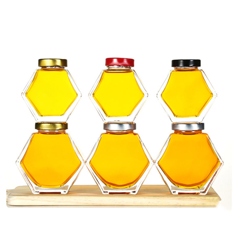 Wholesale Empty Hexagon Glass Jar with Wooden Stick Metal Lids Clear ...