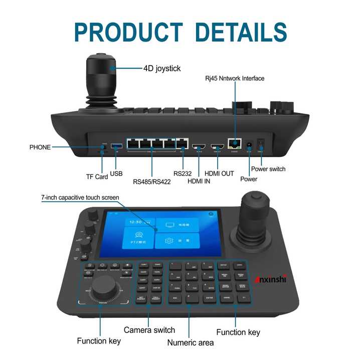 IP 4D Joystick PTZ Keyboard Controller with LCD Screen Picture Video Conferencing Keyboard ...