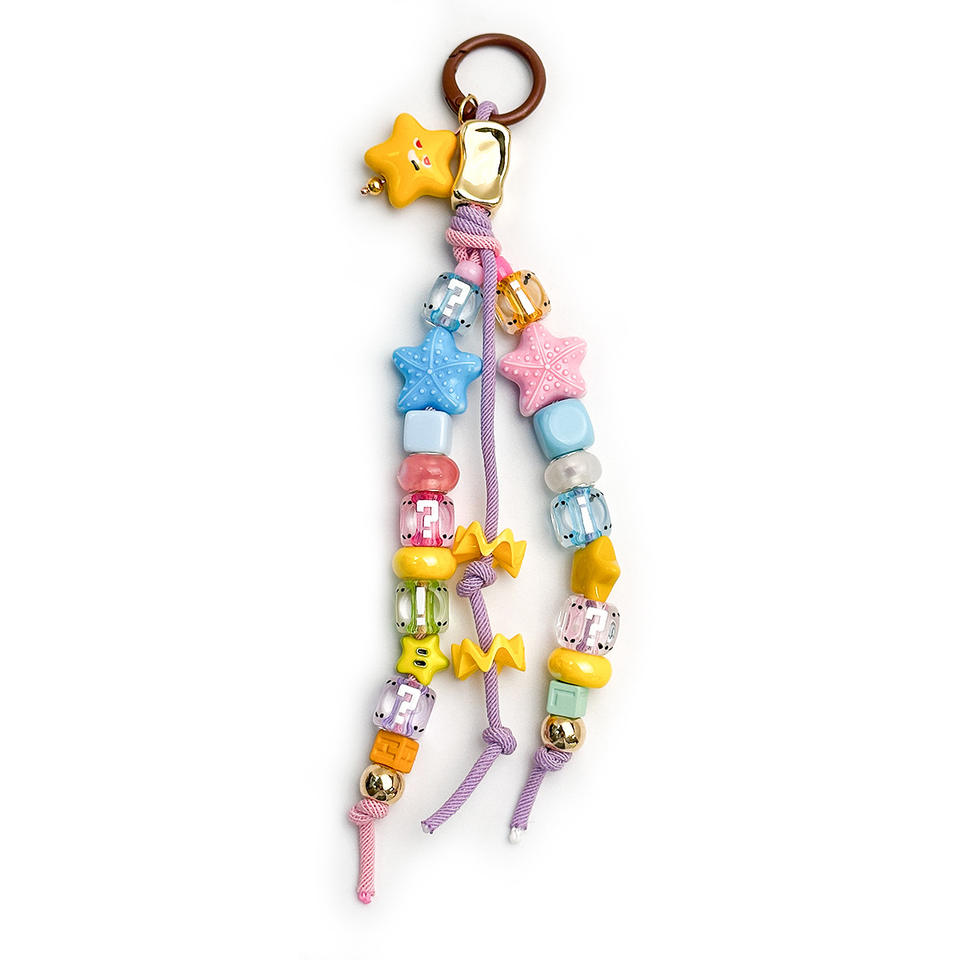 Colorful Beaded Keychain Star Flower smiley Face Pendant Girl's Heart ...