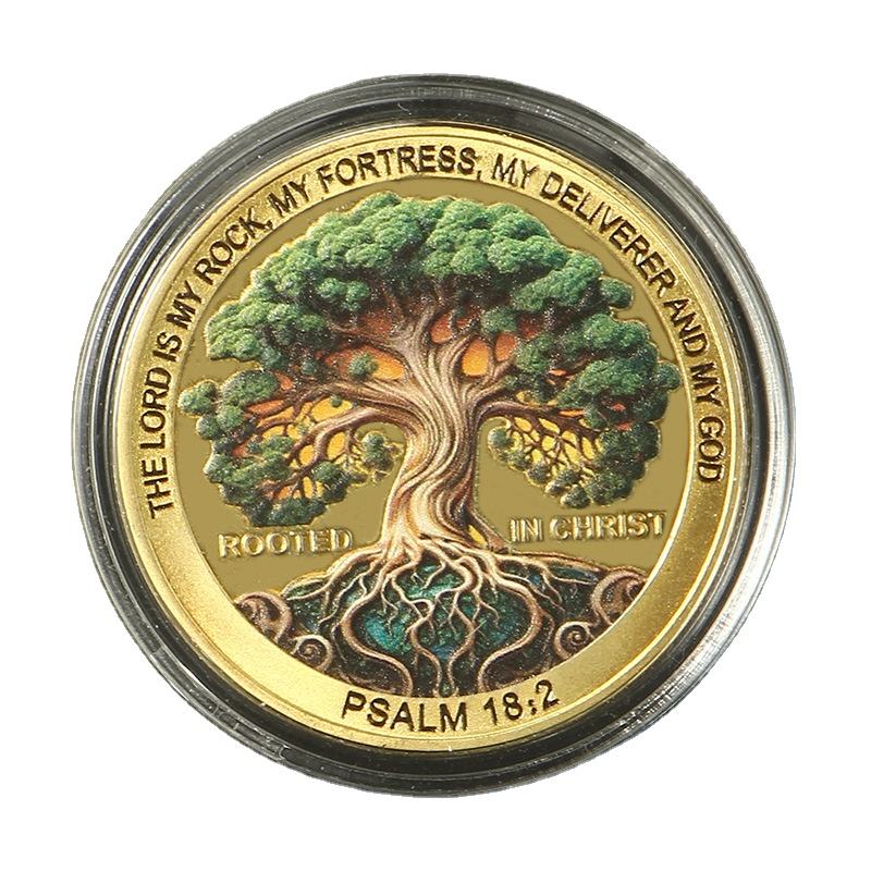 Tree Life Painted Gold-Plated 3D Commemorative Coin Foreign Trade Lucky ...
