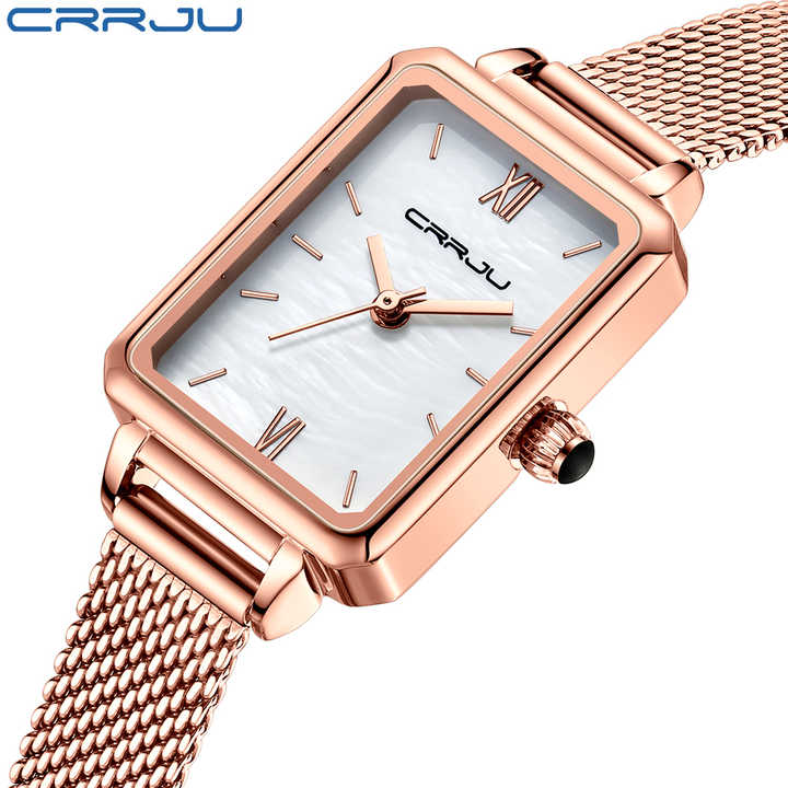 New CRRJU 2173 Watch Women - Luxury Steel Band Rose Gold