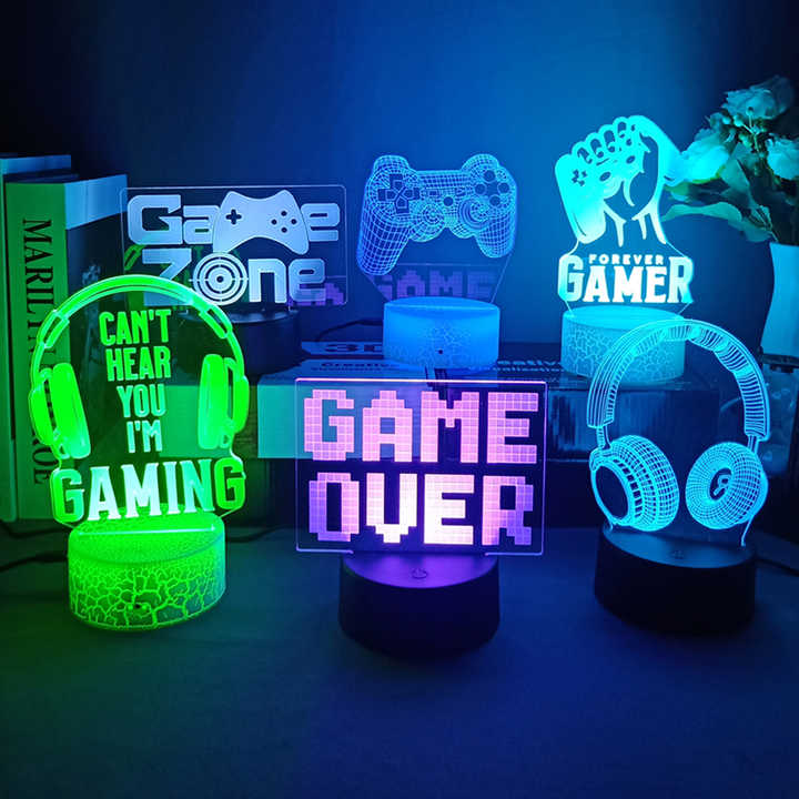 Gaming Room Desk Setup Lighting Decor on the Table Game Console Icon ...