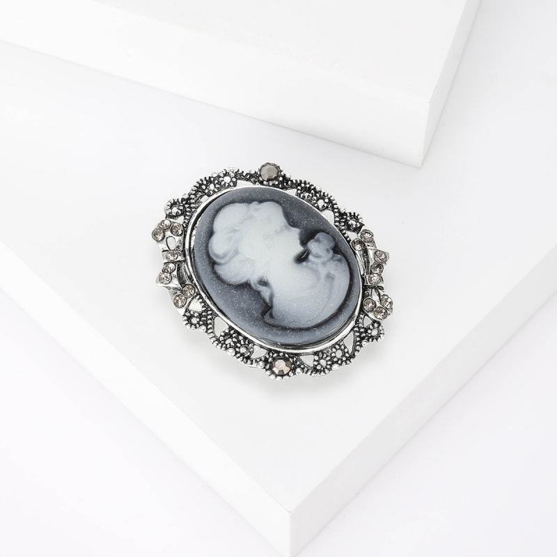 Fashionable Creative Alloy Rhinestone Retro Beauty Head Brooch ...