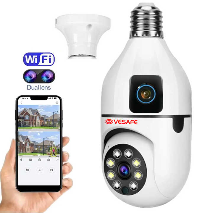 VESAFE Home V380 PTZ Wireless Dual Lens Bulb CCTV Camera IP E27 Socket ...