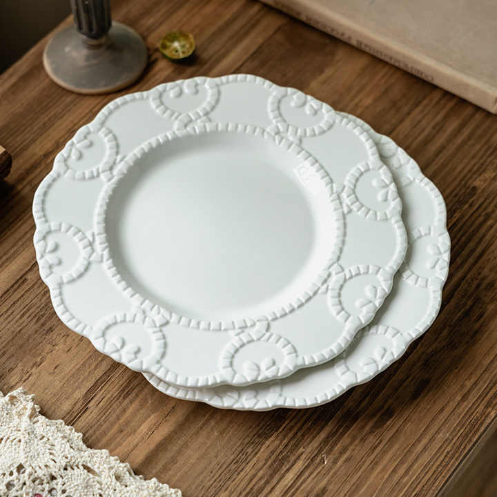 Embossed Design Ceramic Dinner Plate Disposable New Dessert Plate for ...