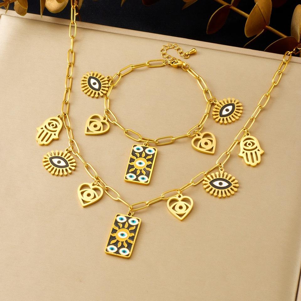 Trendy 18K Gold PVD Non-Tarnish Stainless Steel Heart Geometry Devil ...