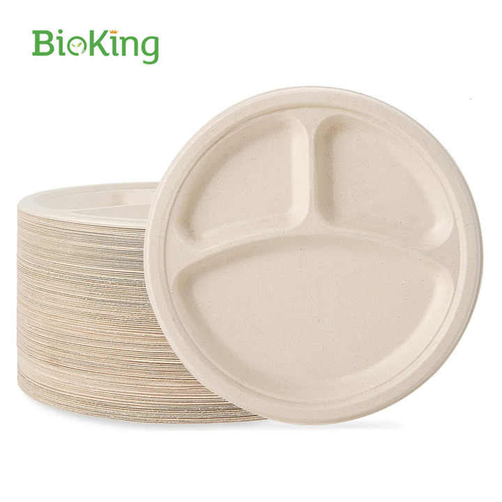 BioKing 9 Inch Biodegradable Disposable Plate Compostable 3 Compartment ...