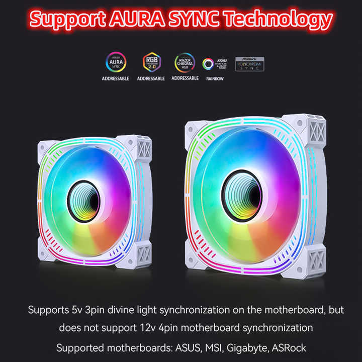 Prism Aura Sync White 120mm ARGB PWM Case Fan with PBT Blades for PC ...