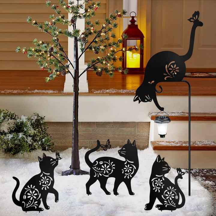 Cat Light Lantern Garden Stakes Solar Garden Cats Metal cat Solar ...