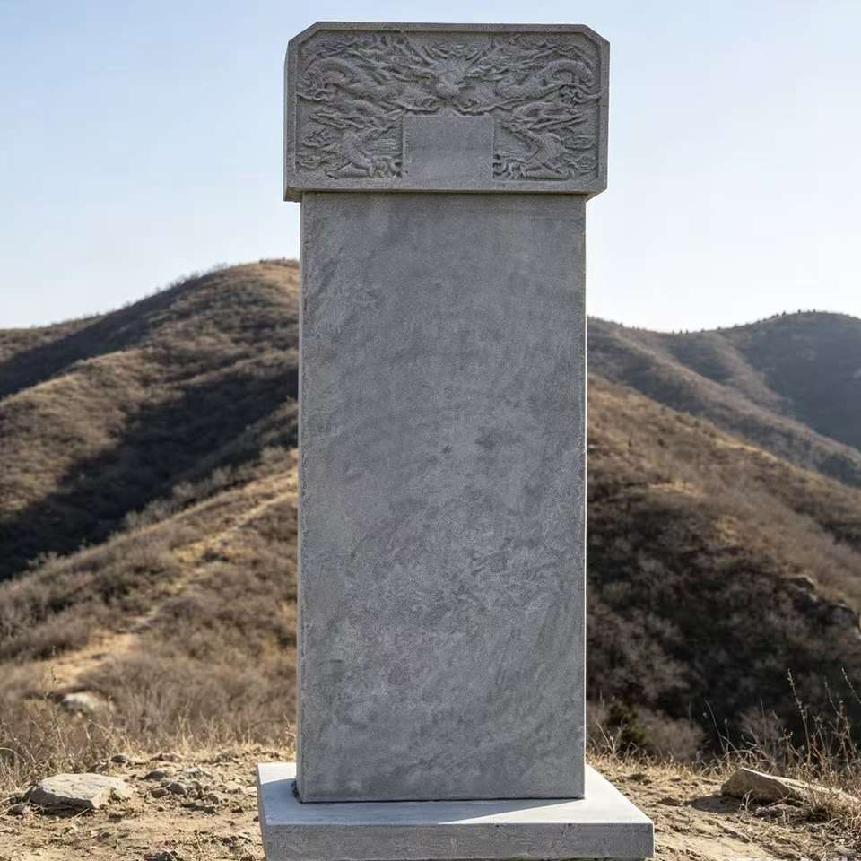Classic Grey Granite Upright Tombstone with Detailed Carved Top Blank ...
