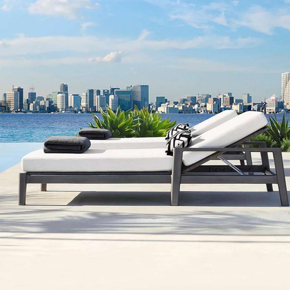Sunway Single Height Adjustable Outdoor Sunbed Black Hotel Garden Patio ...