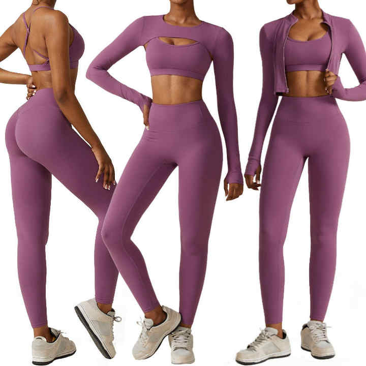 Autumn Winter Women's Gym Sportswear Set - Solid Bra & Tights