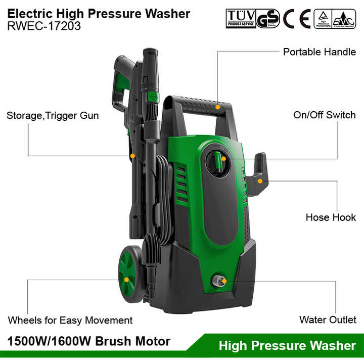 1600W Industrial Electric High Pressure Washer Small Portable Plunger ...