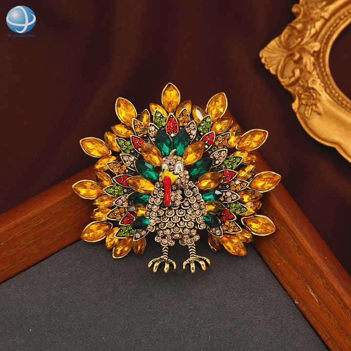 Creative Retro Fall Turkey Rhinestone Brooch Thanksgiving Enamel ...