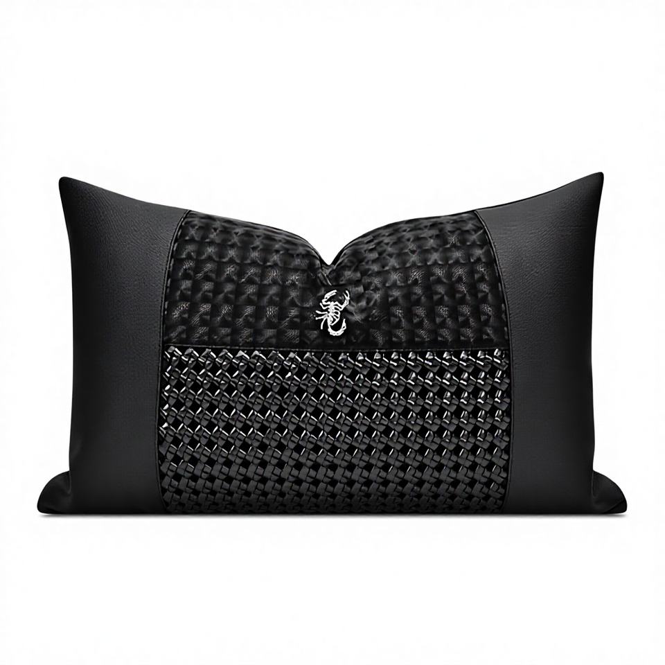 AIBUZHIJIA Black Faux Leather Cushion Luxury High End Decorative Throw ...