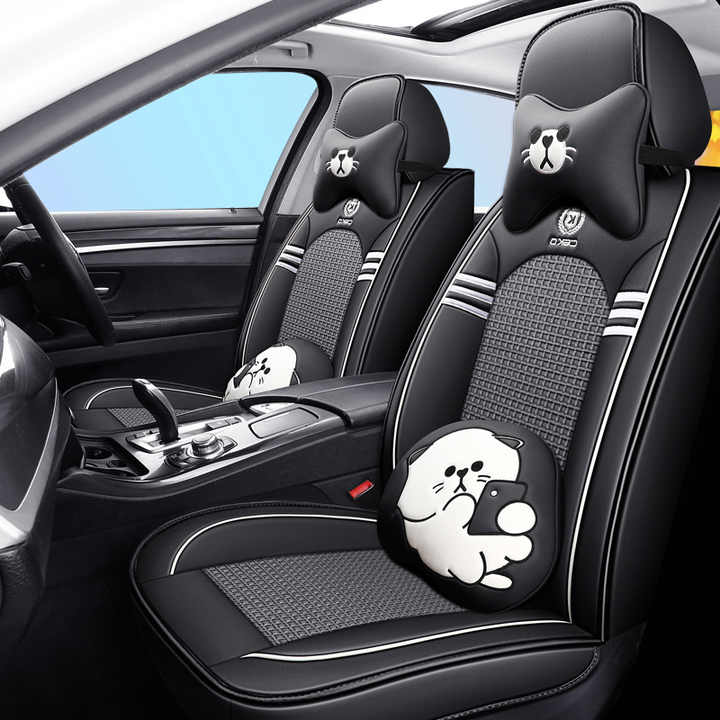 Fun Five-Seat Car Seat Cover Cute Cartoon Little Lazy Cat Four Seasons ...