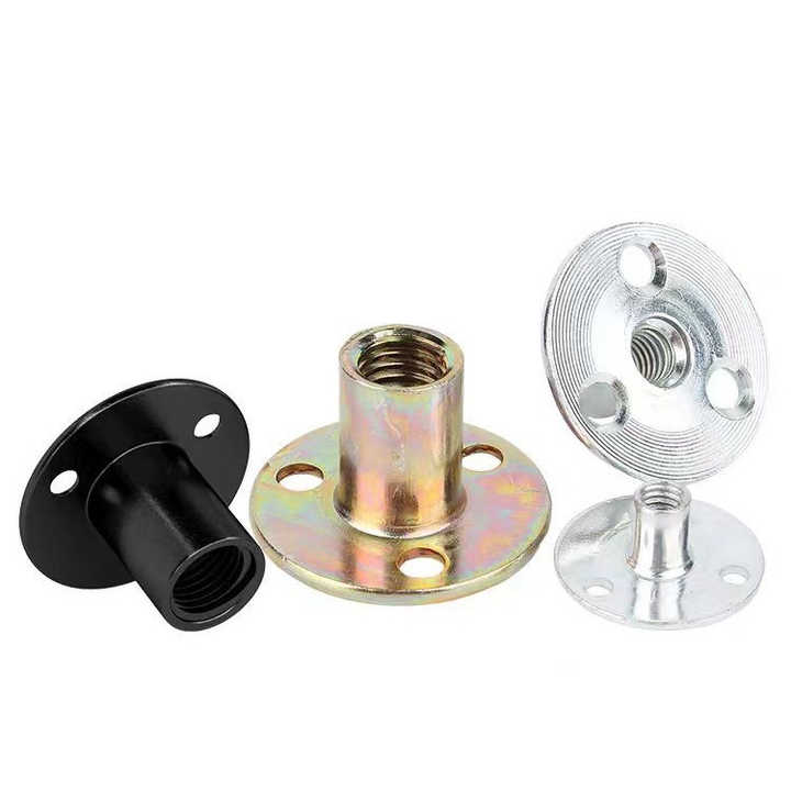 Round Plate Base T Nut with Three Brad Hole Black White Yellow Zinc ...