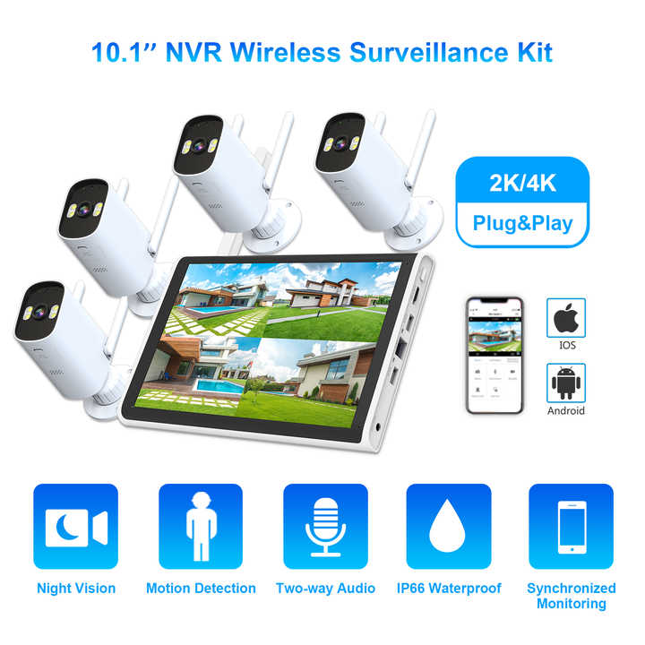 10.1inch LCD 8MP 4K 4ch nvr HD Security Camera System Supporting Hard ...