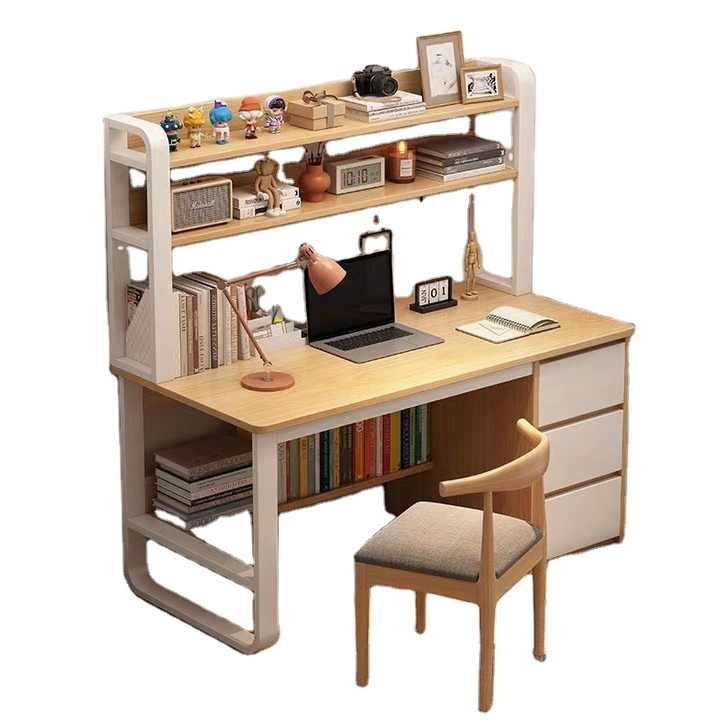 Wooden Study Computer Workstation With Storage Shelves and 3 Drawers ...