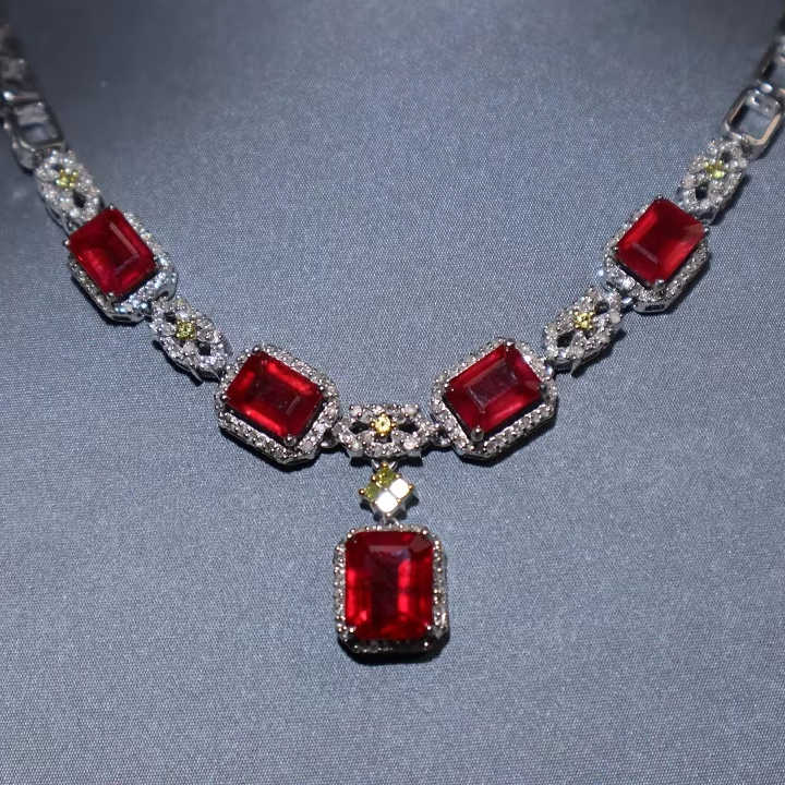 Natural Ruby Diamond Necklace Women All-match Fashion Jewelry Necklace ...