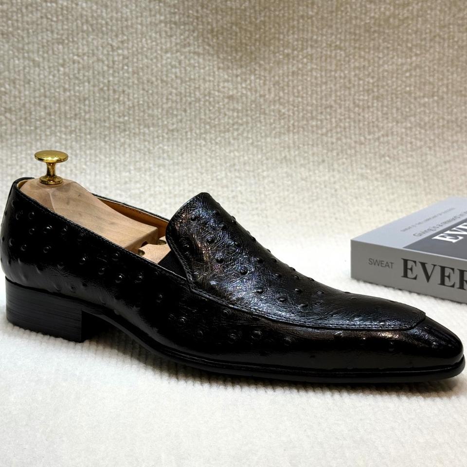 Men's New Ostrich-Pattern Pointed Toe Slip-On Loafers Breathable ...