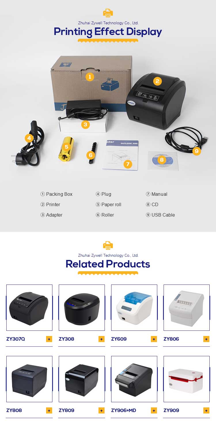 ZYWELL ZY306 80mm POS Printer Receipt Printer Serial USB Bluetooth ...