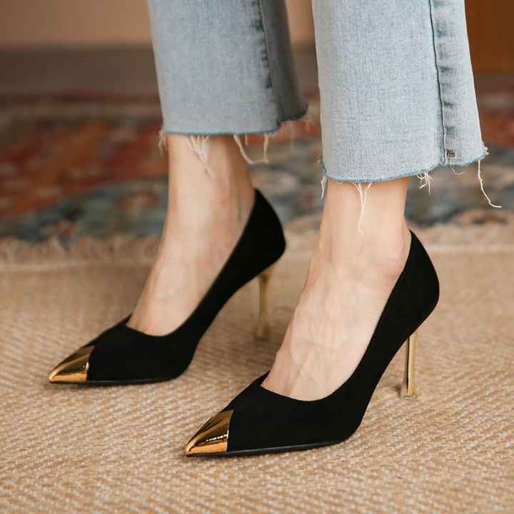 Medium Green Steel Toe Stiletto Heels Pumps for Office Wear - OEM