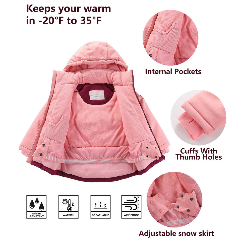 Girls Winter Windproof Waterproof Ski Suit Professional Two Piece Set ...
