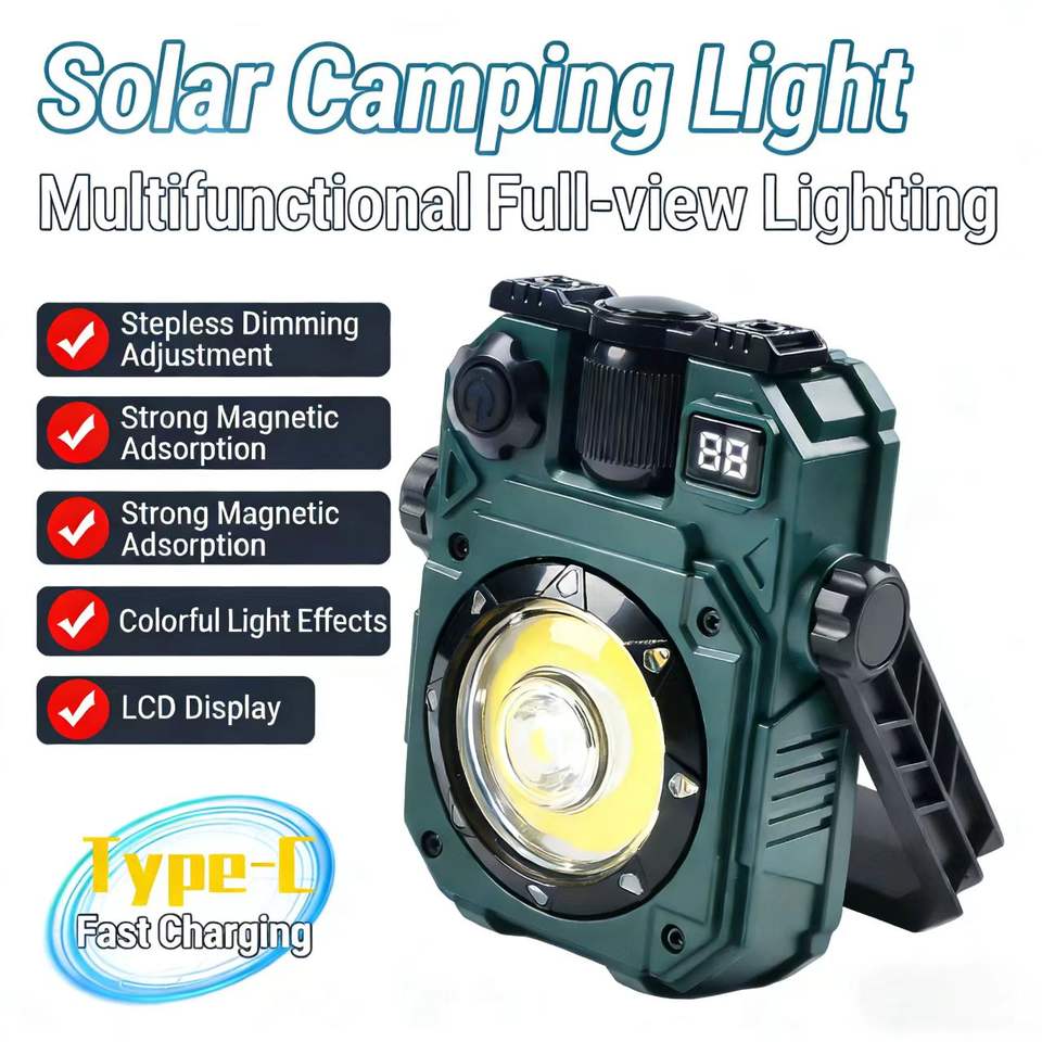 Hikeon 2026 Magnetic Solar-Powered LED Work Light 5-Mode Rechargeable ...