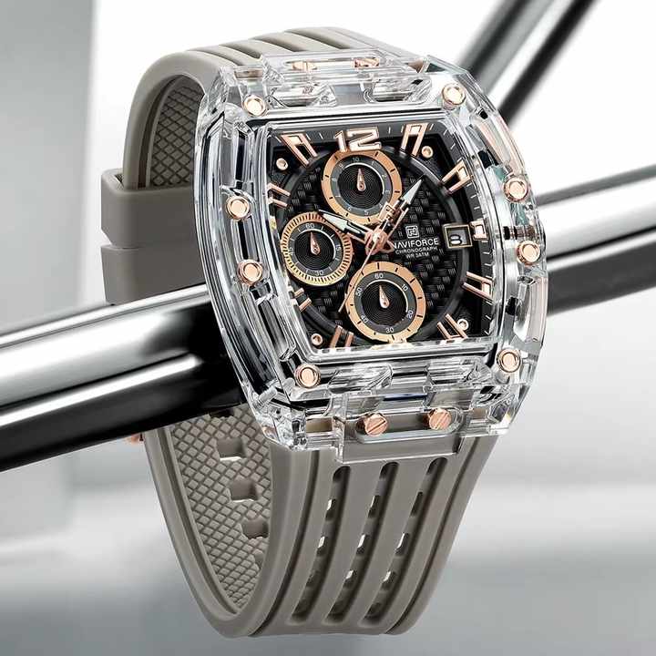 NAVIFORCE 2024 New Design Transparent Tonneau Watch Men Quartz Man ...