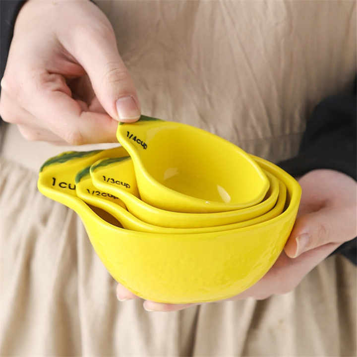 Yellow Color Lemon Shape Measure Cups and Spoons Ceramic