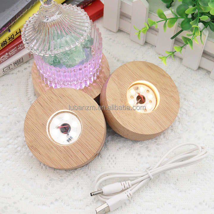 Wireless Touch LED Wood Lamp Base - Customizable Night Light