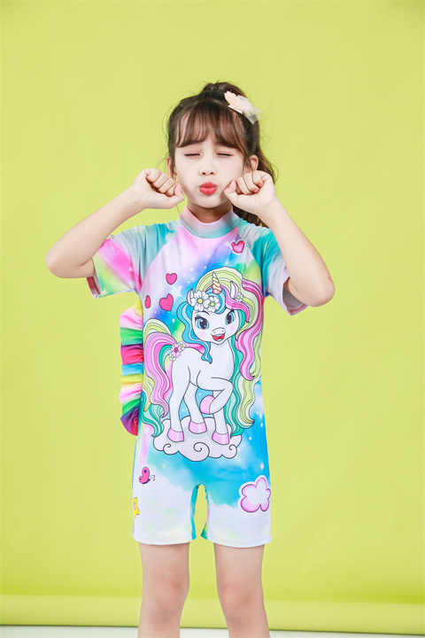 Kids Swimsuit 2024 Girls Swimsuit Cover up Unicorn Design Short Sleeve ...