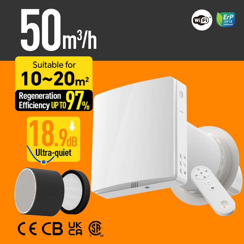 Airwoods Wall Mounted Heat Recovery Ventilator for Single Room