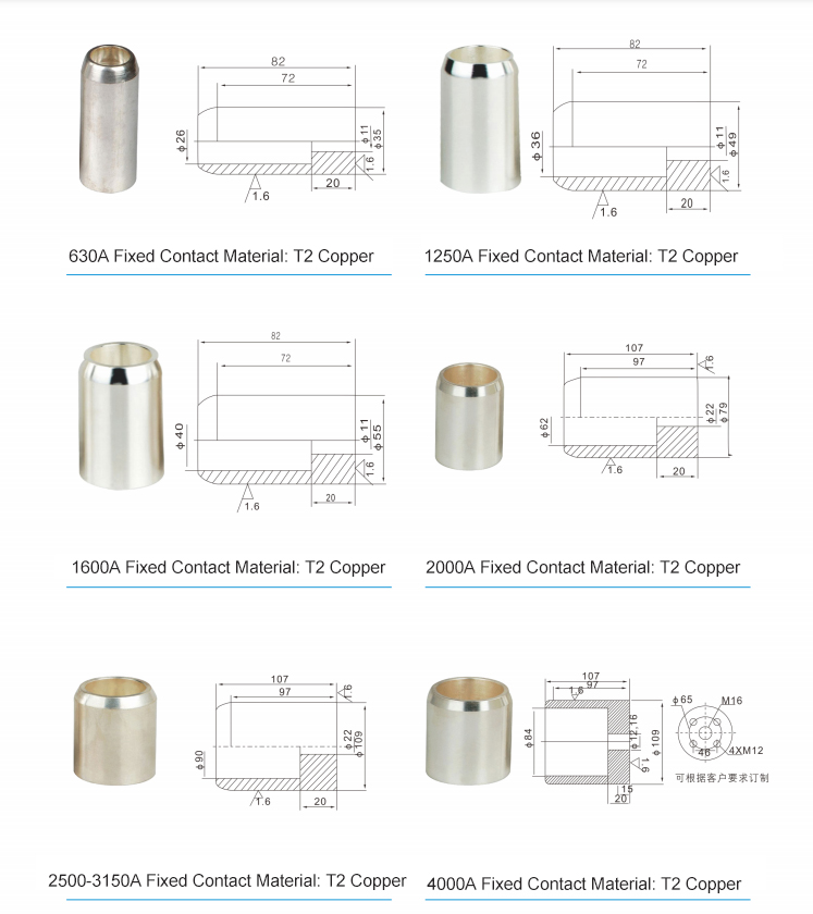 2500A-3150A static contact high voltage T2 copper static 630A contact ...
