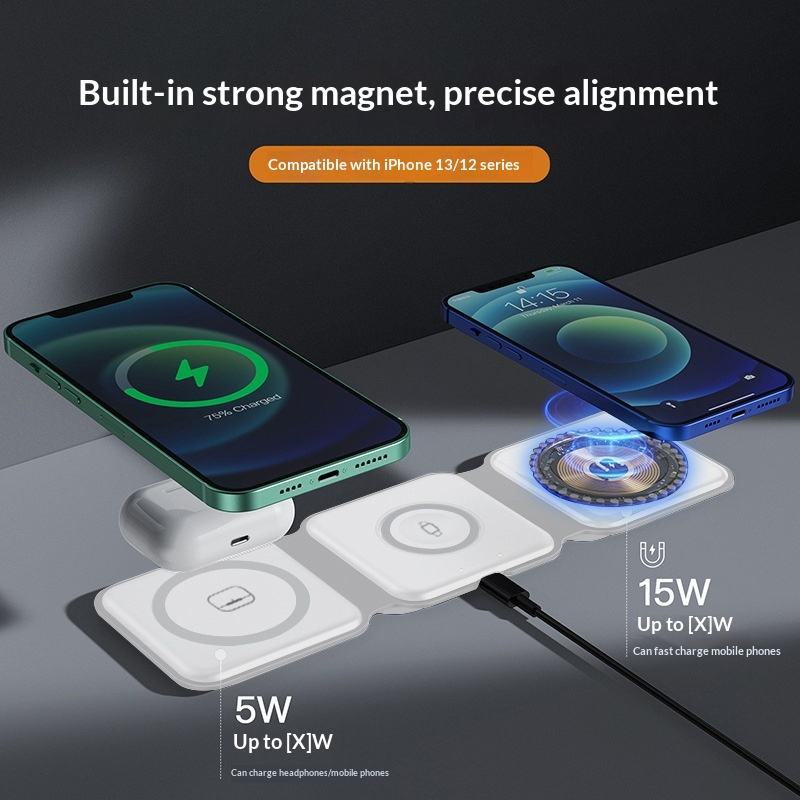 2025 New Wireless Charging Magnetic Three-in-One Quick Charge 15W ABS ...
